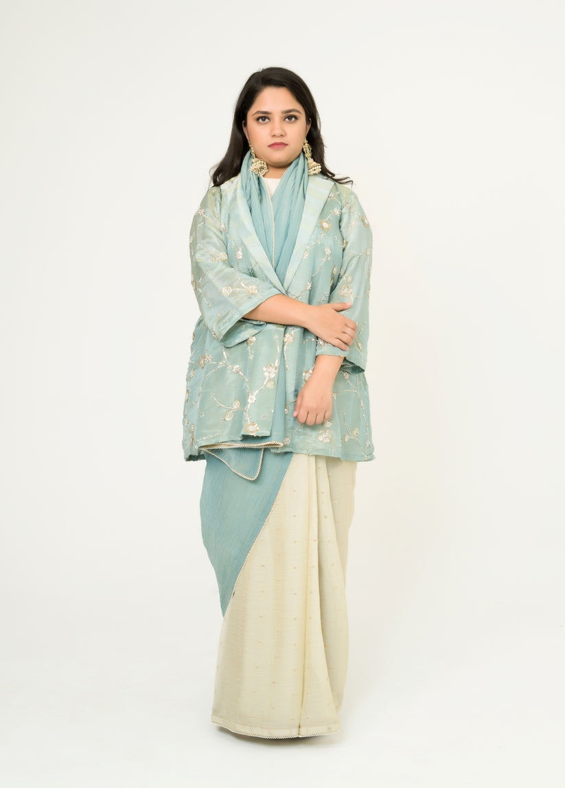 Neelambari Crush Tissue Saree – Aayeni